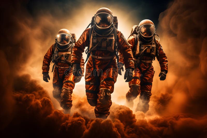 Adventure of Three Spacemen or Astronauts on Mars Stock Photo - Image ...