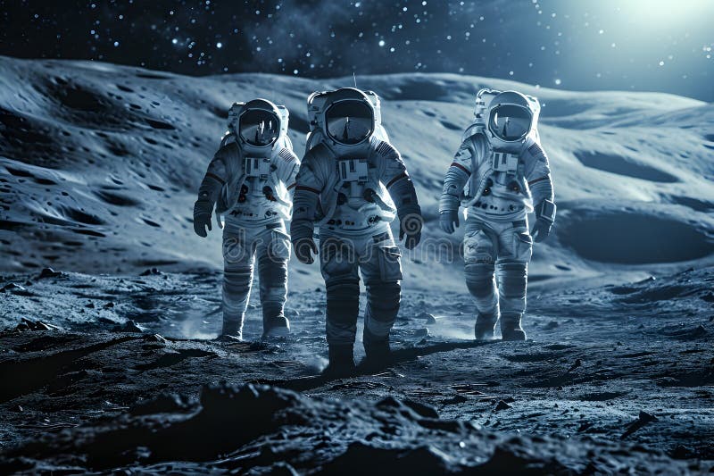 Adventure of Three Spacemen or Astronauts on Mars AI Generative Stock ...