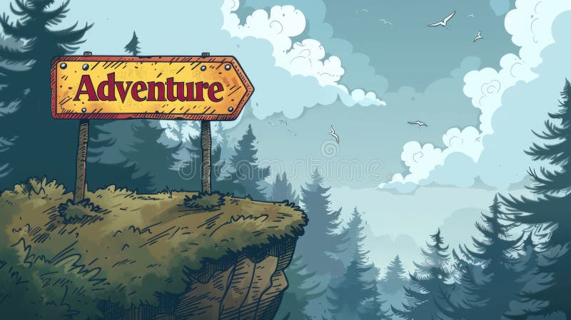 Adventure Traffic Sign on a Cliff AI Generated Stock Illustration ...