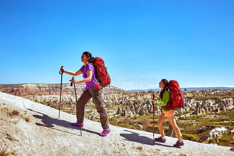 Adventure Trekking in the Mountains with a Backpack and Tent Stock ...