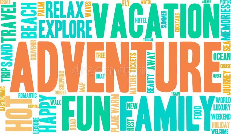 Adventure Word Cloud stock vector. Illustration of journey - 108481685