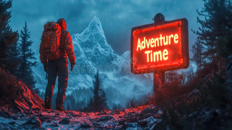 Adventurer Exploring Illuminated Mountain Scene during Nighttime ...