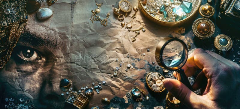 An Adventurer is Looking at a Treasure Map with a Magnifying Glass ...