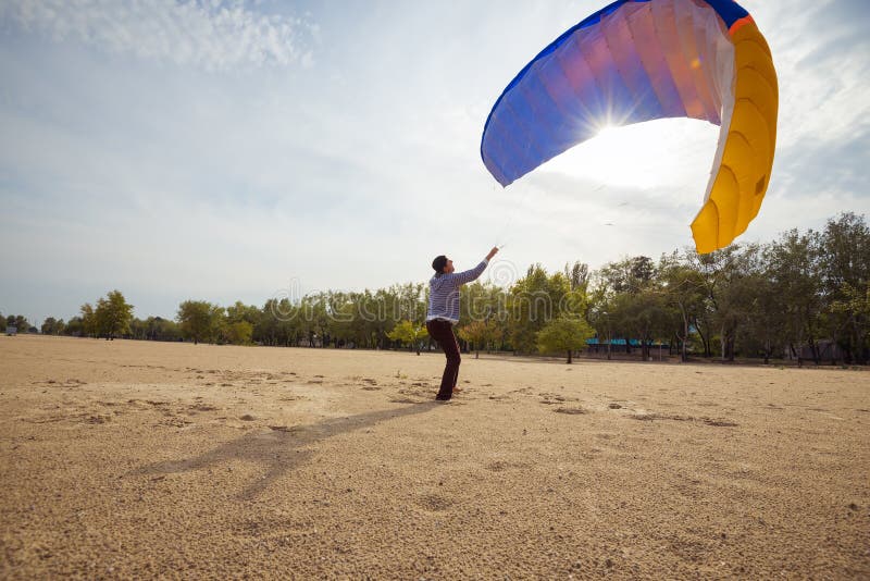 Adventurer Training with a Kite, Paraglider Stock Image - Image of ...