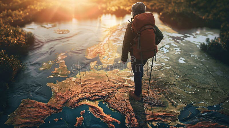 Adventurer Walking on the Map Stock Illustration - Illustration of ...