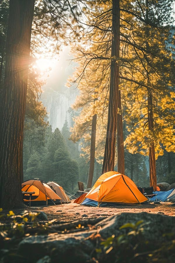 Adventurers Camping in Scenic Wilderness Locations in Mountain. Stock ...