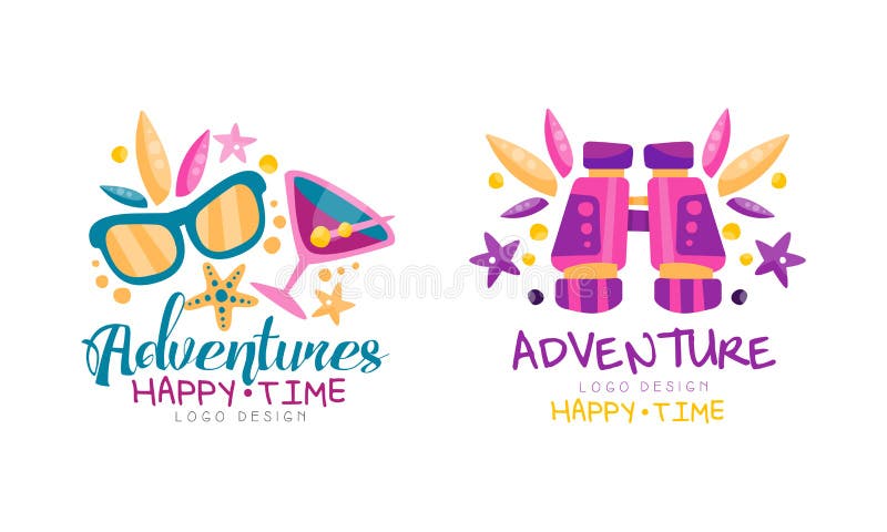 Adventures Happy Time Logo Design Set Labels Badges Vector Illustration ...