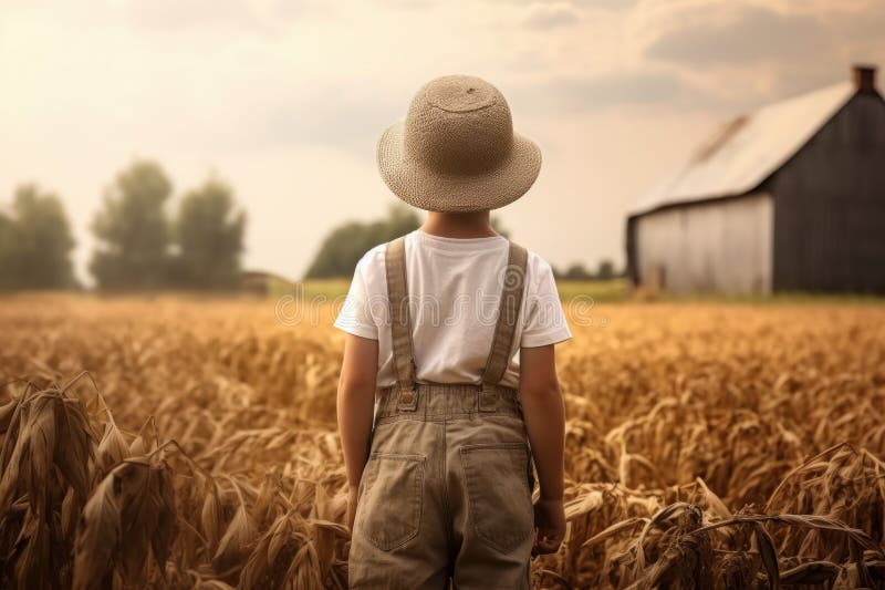 Adventurous American Farmer Child Boy. Generate Ai Stock Illustration ...