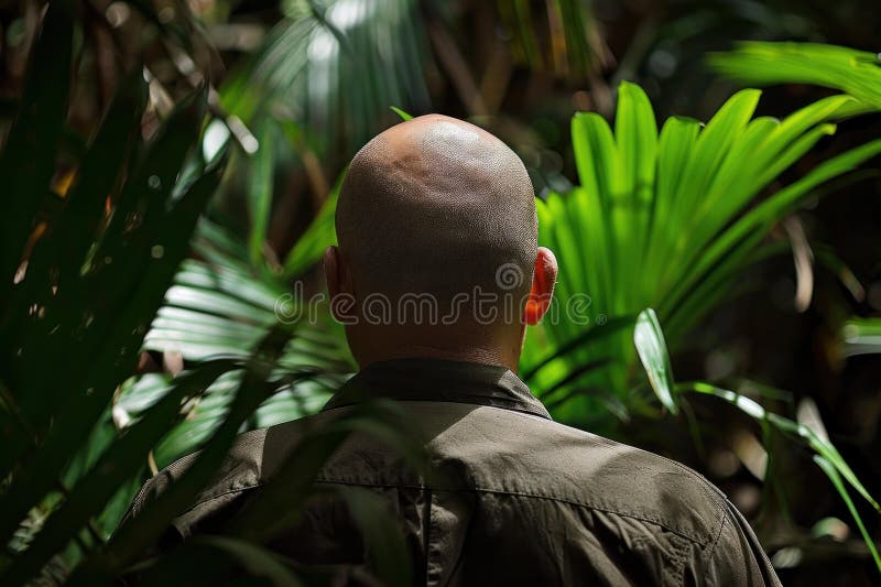 Adventurous Bald Man Jungle. Generate AI Stock Illustration ...
