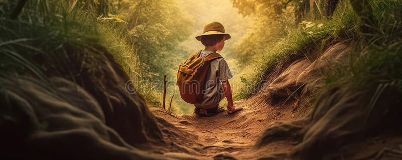 Adventurous Boy Exploring an Outdoor Trail. Generative AI Stock ...