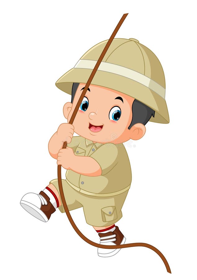 An Adventurous Boy Had Fun Playing on a Rope Swing Stock Vector ...