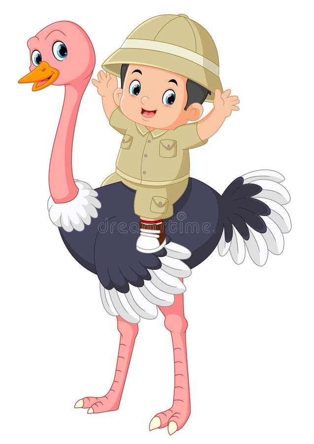 An Adventurous Boy in Riding Ostrich Animals Stock Vector ...