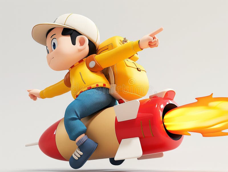 Adventurous Boy Riding a Rocket Stock Illustration - Illustration of ...