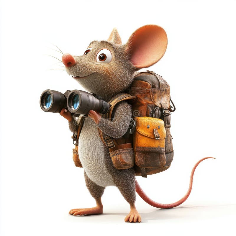 Adventurous Cartoon Mouse with Binoculars and Explorer Backpack Stock ...