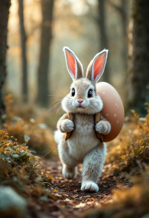 Adventurous Easter Bunny Journeying through Enchanted Forest for ...
