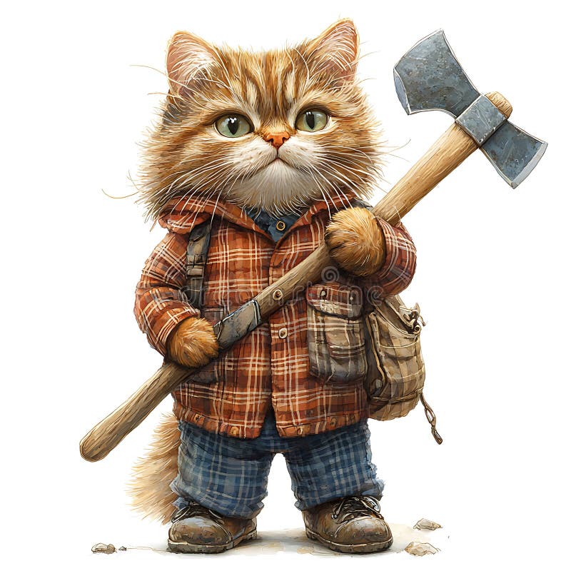 Adventurous Ginger Cat Lumberjack with Axe Stock Illustration ...