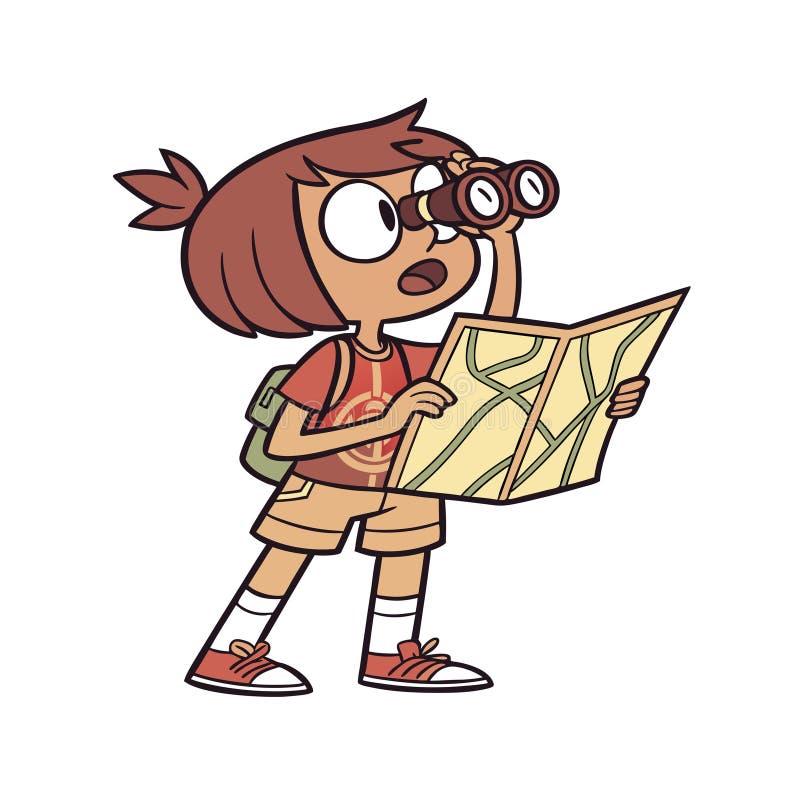 Adventurous Girl with Map stock vector. Illustration of whimsical ...