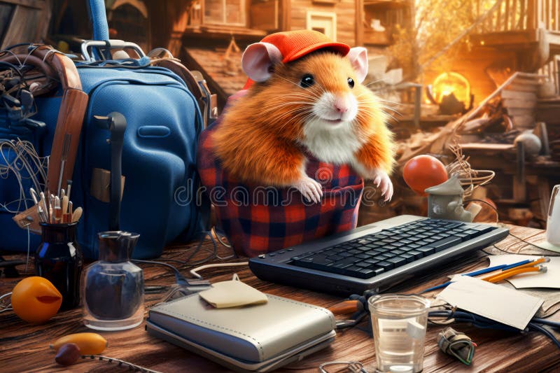 Adventurous Hamster in Rustic Workspace Stock Photo - Image of small ...
