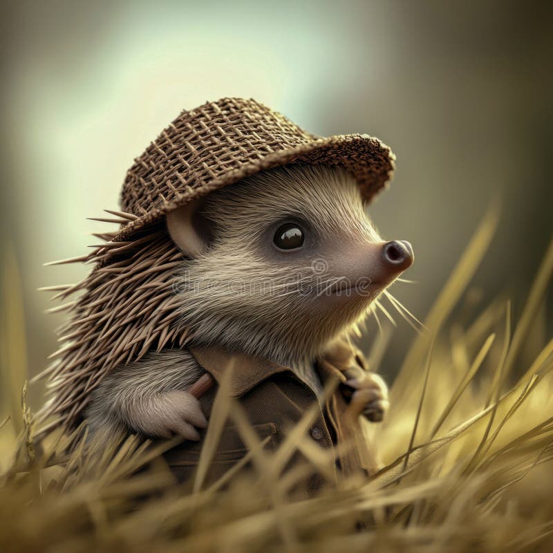 Adventurous Hedgehog Wearing a Hat in a Meadow. Generative Ai Stock ...