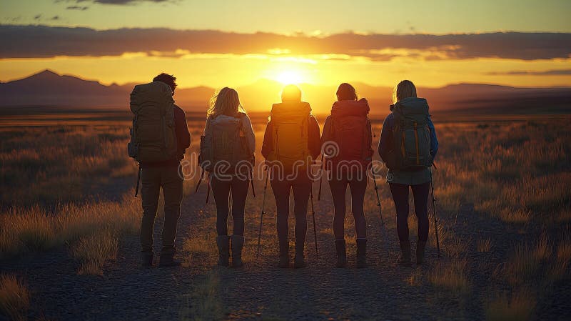 Adventurous Hikers Enjoying Sunset View in Nature Generative AI Stock ...