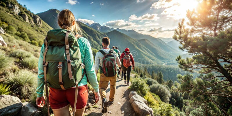 Adventurous Hiking Banner with Mountain Trails Stock Image - Image of ...
