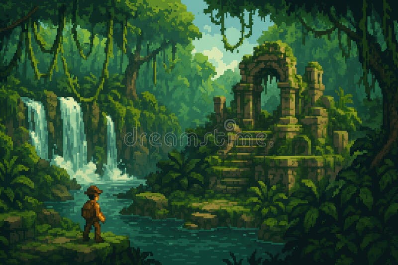 Adventurous Journey through Jungle Ruins with Waterfall Backdrop for ...