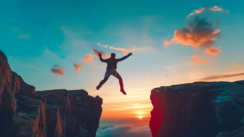 Adventurous Man Jumping Off Cliff at Sunset Stock Illustration ... Adventurous Man Jumping Off Cliff at Sunset Stock Illustration ...