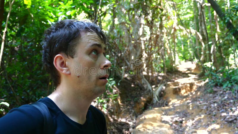 Man Watching Green Screen TV Mockup, Shocked Looking at Camera Stock ...