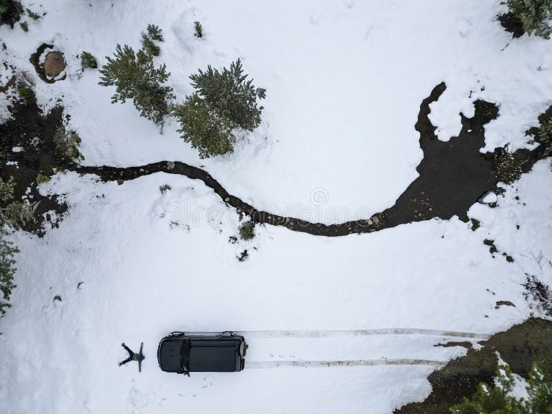 Adventurous Man Staying with His Car in Nature and Signaling for Help ...