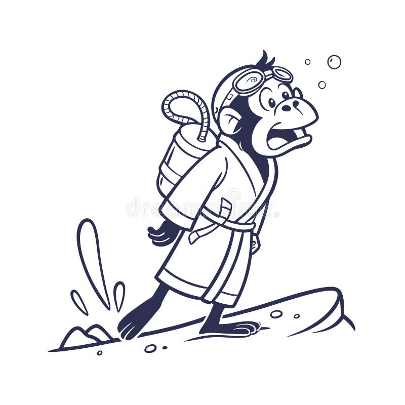 Adventurous Monkey Exploring Underwater Wonders Stock Illustration ...