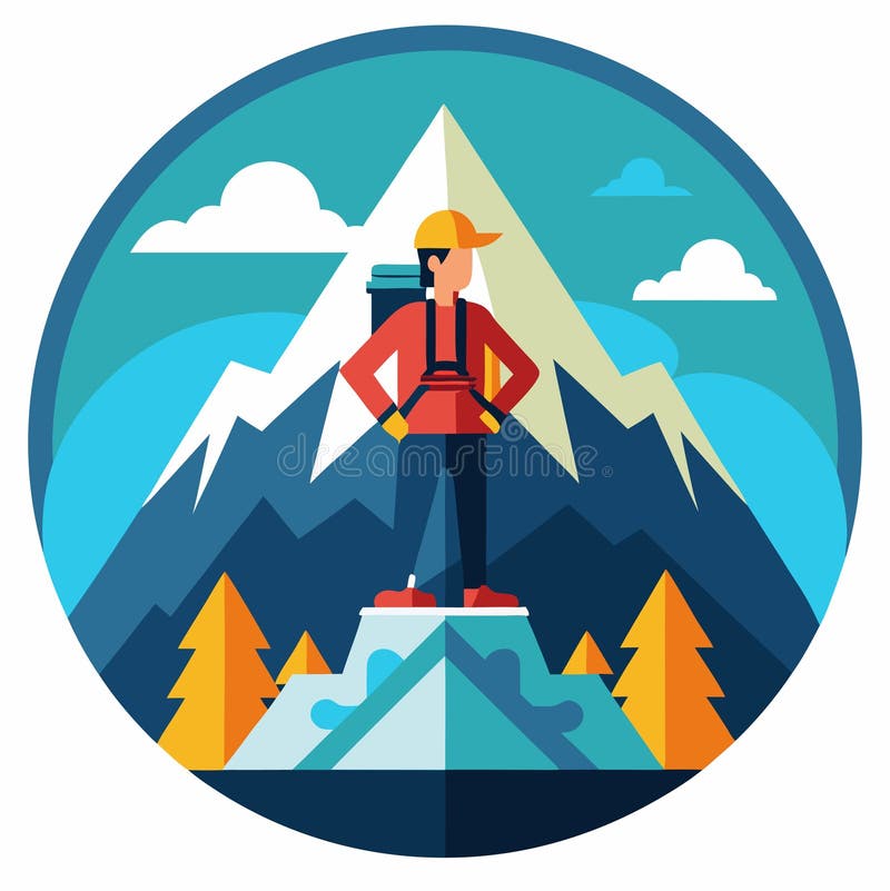Adventurous Mountain Icon with a Tiny Climber. Stock Illustration ...