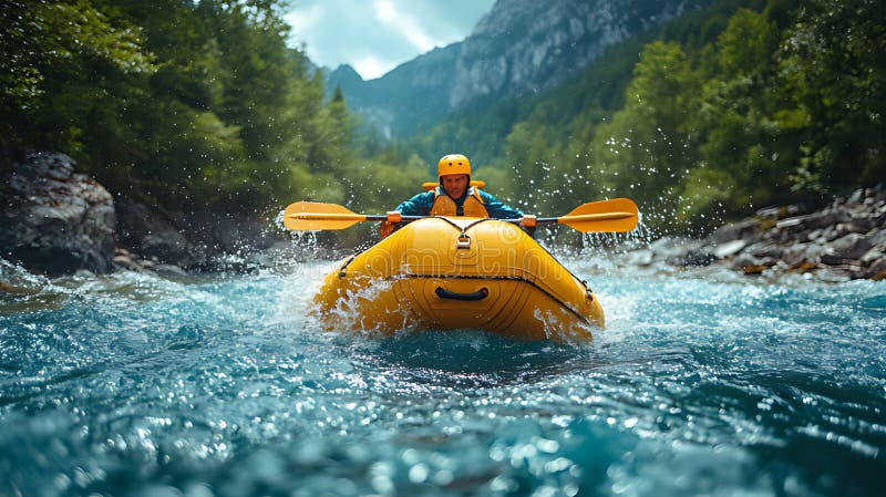 Adventurous Person Rafting on a Wild River Stock Illustration ...