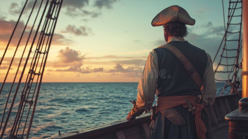Adventurous Pirate on Ship Deck Stock Illustration - Illustration of ...
