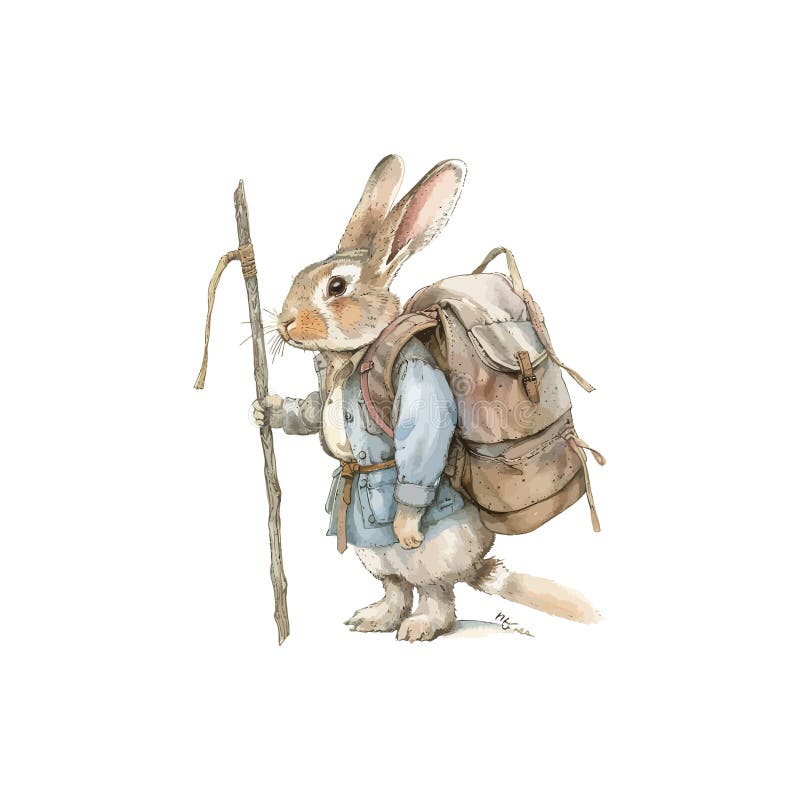 Adventurous Rabbit with Backpack and Walking Stick. Vector Icon Design ...