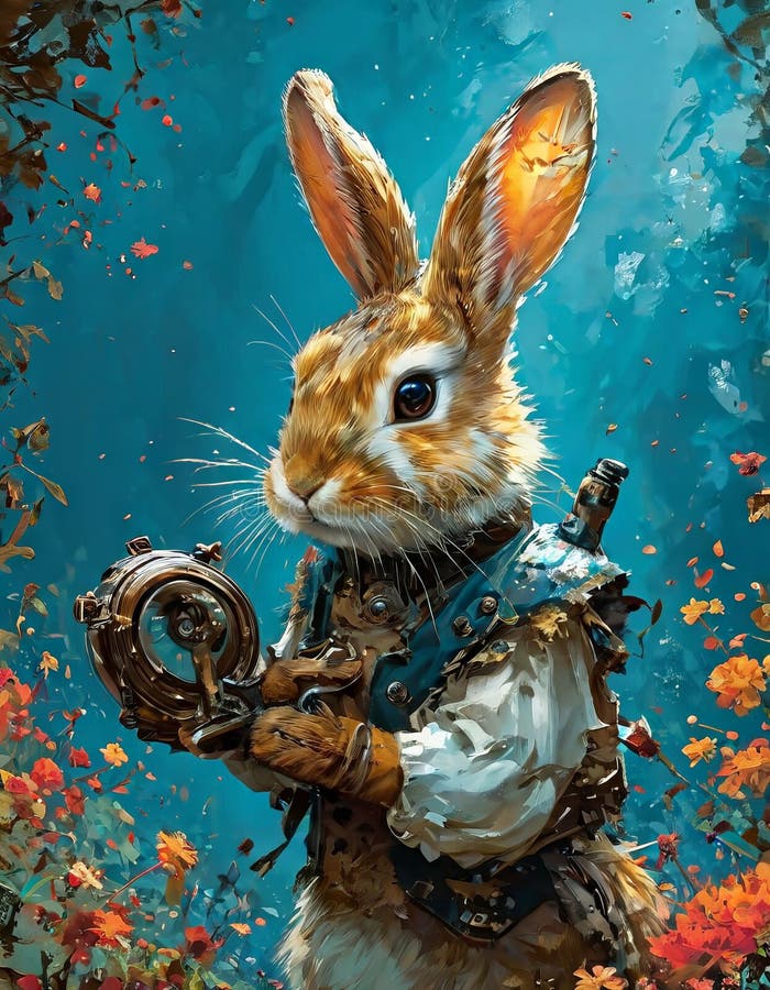 Adventurous Rabbit with Steampunk Gear in Forest Stock Image - Image of ...