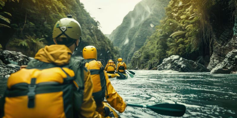 Adventurous Rafters Navigating a River in a Forest. Generative Ai Stock ...