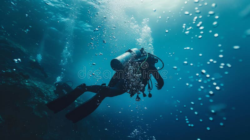 Adventurous Scuba Diver Exploring the Serene Underwater World Stock ...