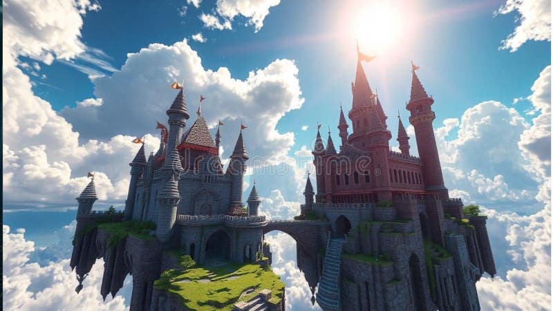 An Adventurous Sky Castle Featuring Pixelated Secret Passages Stock ...