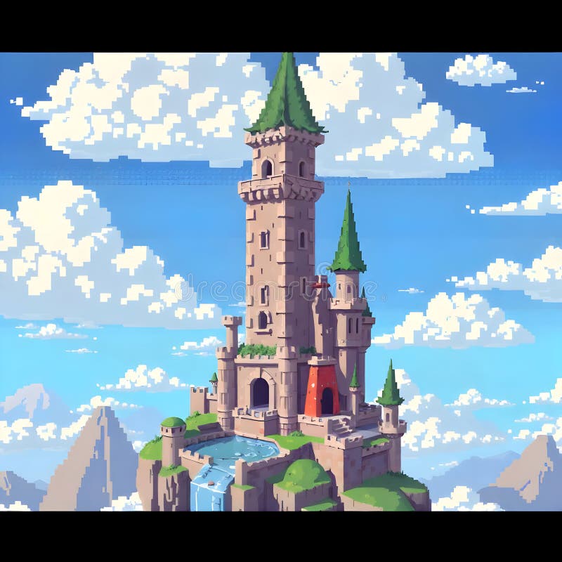 Adventurous Sky Castle Featuring Tower Floating in a Sky with Moving ...