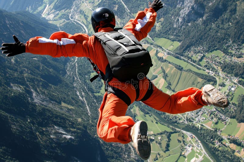 Adventurous Skydiver in Mid Freefall with Arms Spread Wide Against ...