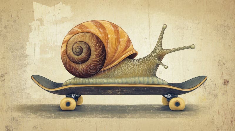 Adventurous Snail Riding Skateboard on Vintage Background Stock Image ...