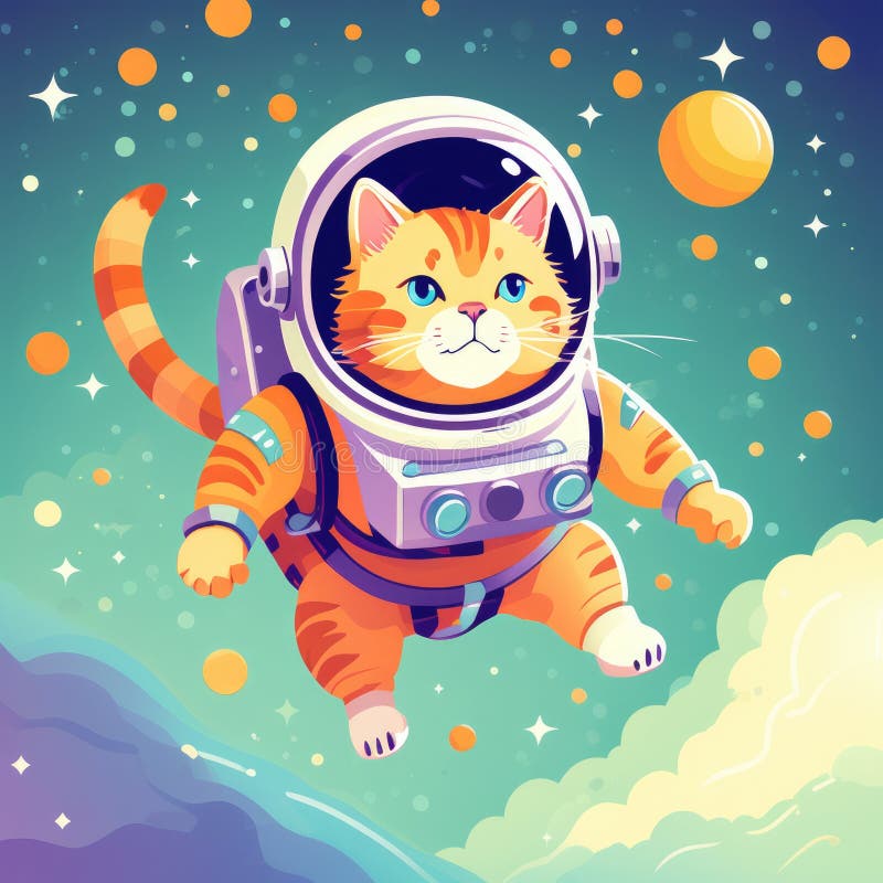 Adventurous Tabby Cat Astronaut in Outer Space Stock Illustration ...