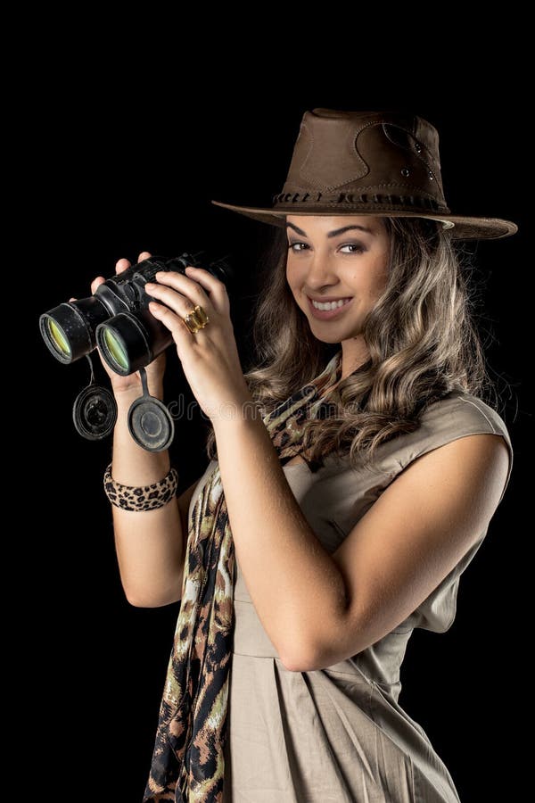 Adventurous Woman on Safari Stock Photo - Image of binoculars, field ...