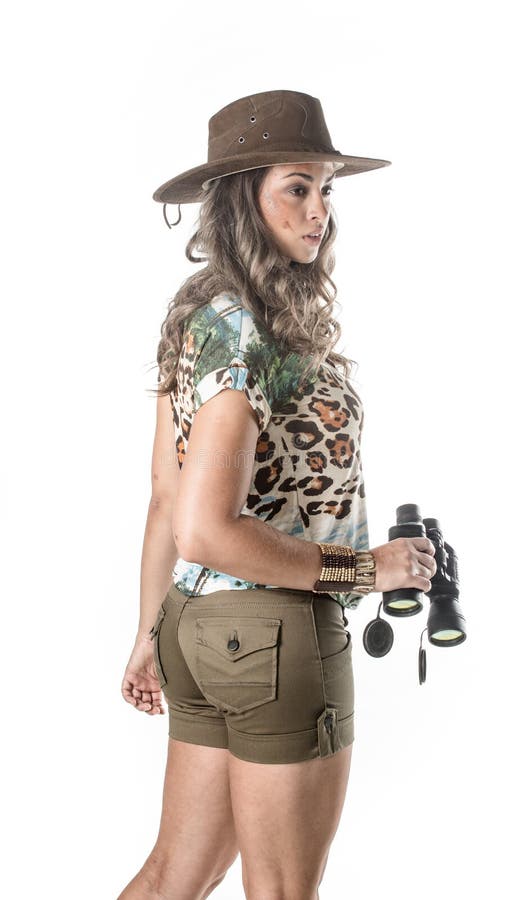 Adventurous Woman on Safari Stock Image - Image of meadow, glass: 68183615