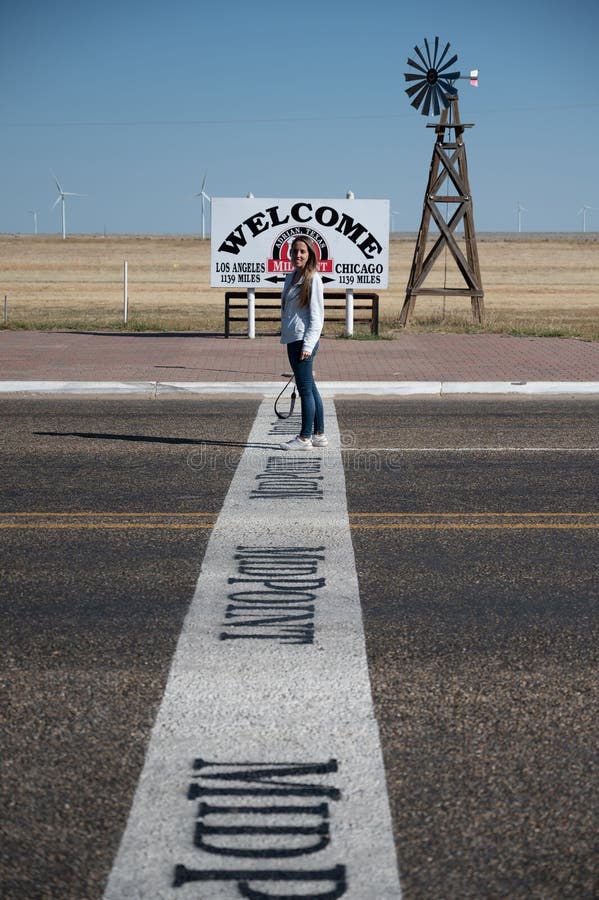 Young Blonde Girl at the Midpoint, Half of Route 66 Stock Image - Image ...