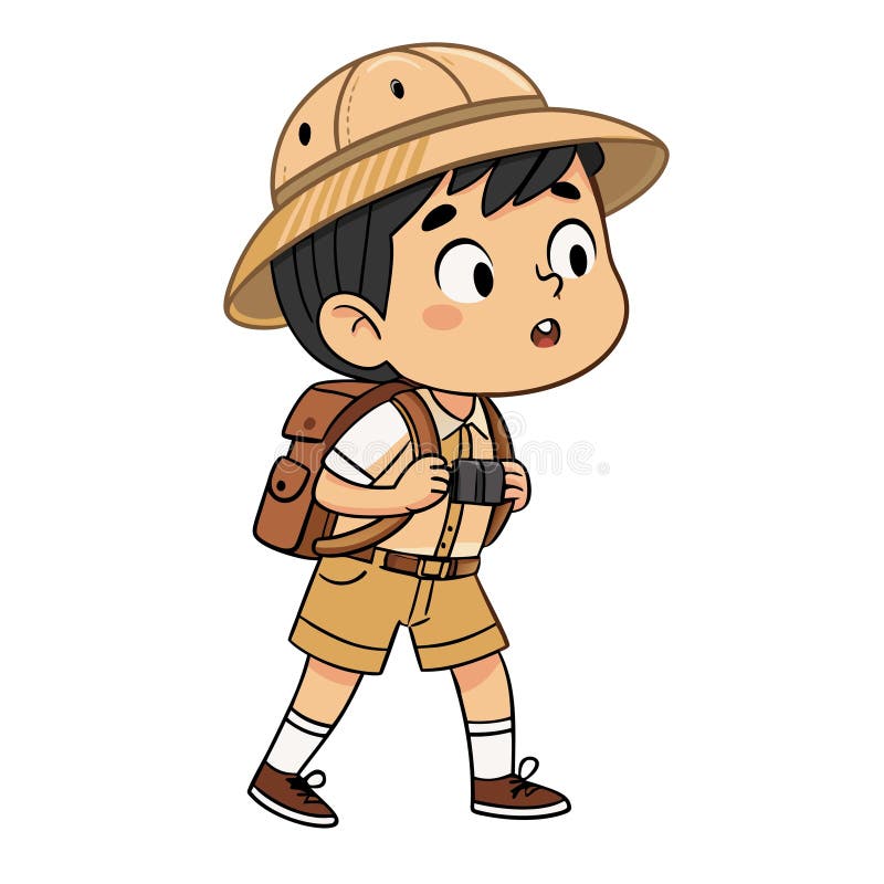 Adventurous Young Explorer with Backpack and Camera in Safari Outfit ...