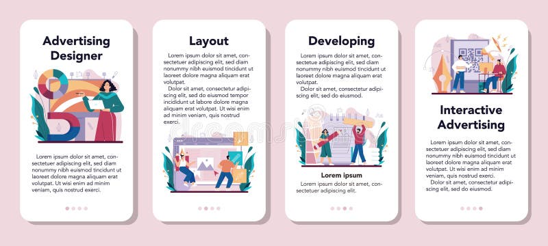 Advert Designer or Illustrator Mobile Application Banner Set Stock ...