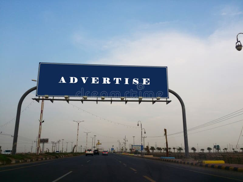 Advertise - Blank Blue Sign on a Large Pole Against Blue Sky Stock ...