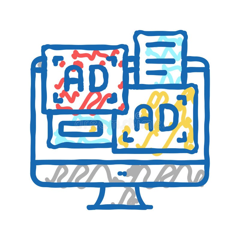 Advertisement Banners on Computer Screen Icon Doodle Illustration Stock ...