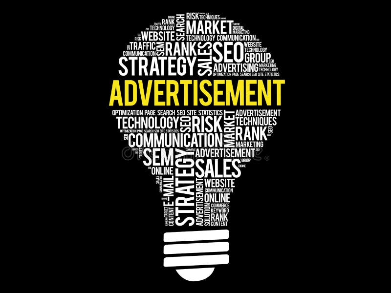 ADVERTISEMENT Bulb Word Cloud Stock Illustration - Illustration of goal ...